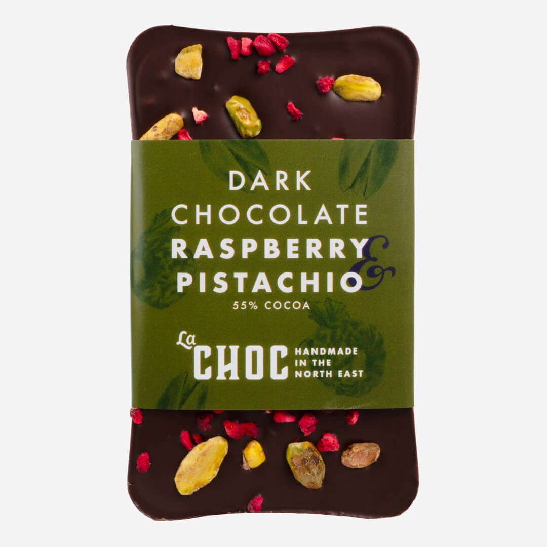 Dark Chocolate Raspberry & Pistachio Bar | Vegan by La Chocolatrice
