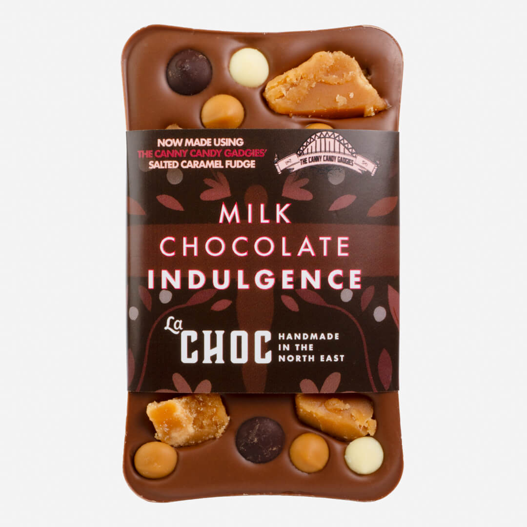 Milk Chocolate Indulgence Bar with Salted Caramel Fudge & Choc Chips ...